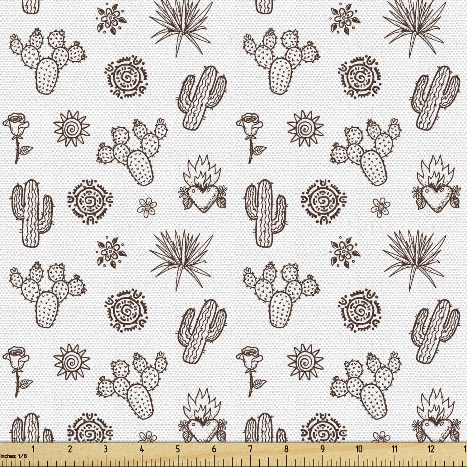Cactus Sofa Upholstery Fabric by the Yard, Hand Drawn Various Mexican ...