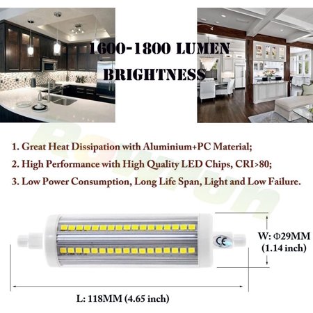 Rowrun R7S 118mm 15W J Type Bulb Cool White 6000K 102pcs 2835SMD 1500LM ...