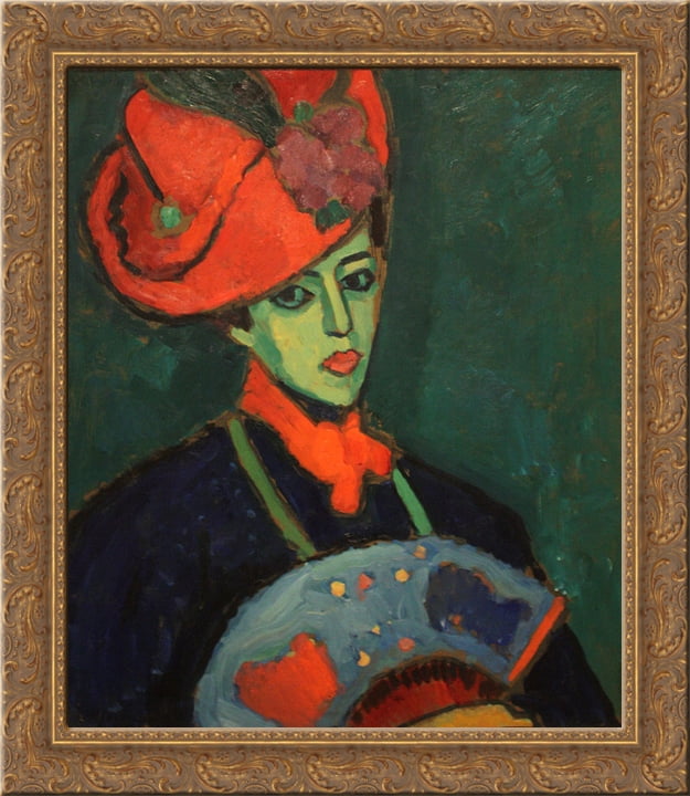 Schokko with Red Hat 24x20 Gold Ornate Wood Framed Canvas Art by Alexej ...