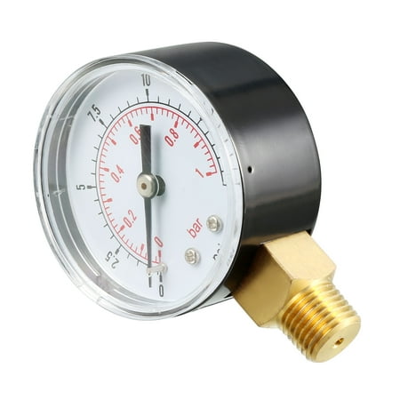 Pressure Gauge , 0-15 PSI/0-1 Bar Dual Scale , 2" Dial Display , 1/4" BSPT Male Bottom Mount ...