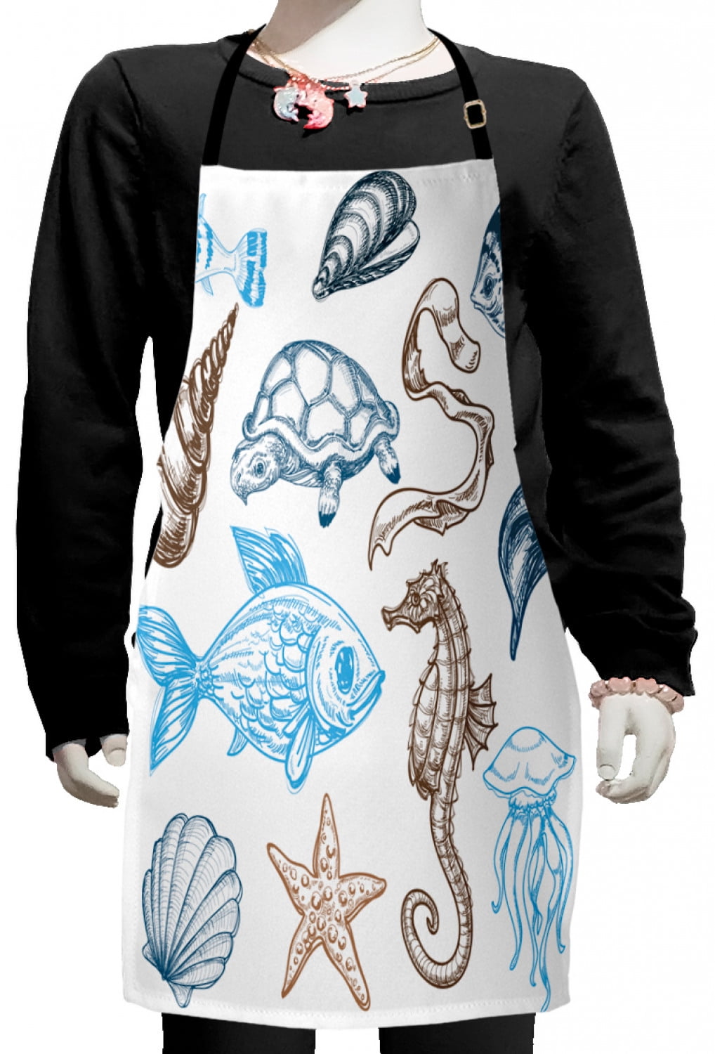 Doodle Kids Apron, Underwater Marine Life Aquatic Fish Shell Jellyfish ...