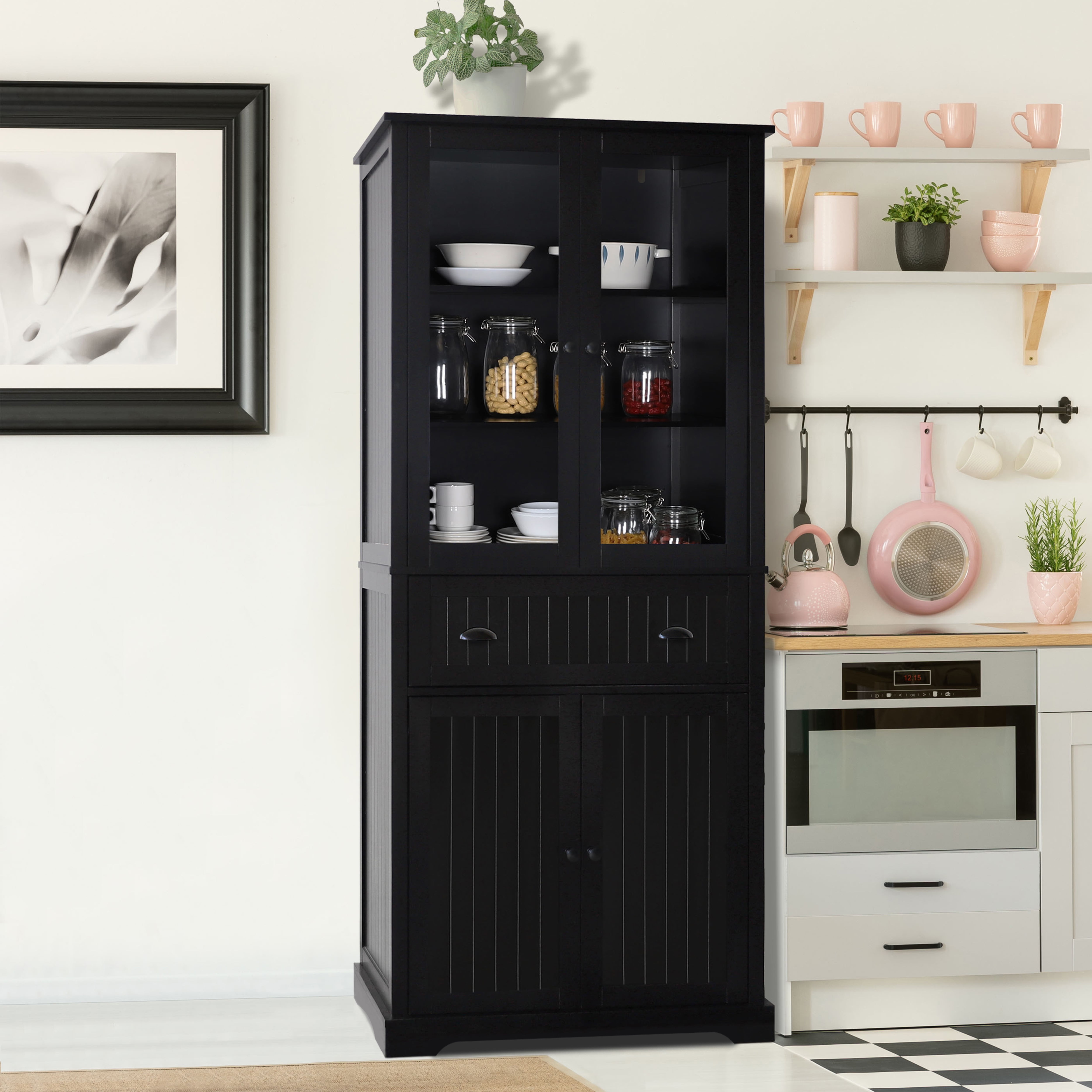VEIKOUS 72'' Tall Kitchen Pantry Storage Cabinet, Buffet Hutch Cupboard ...