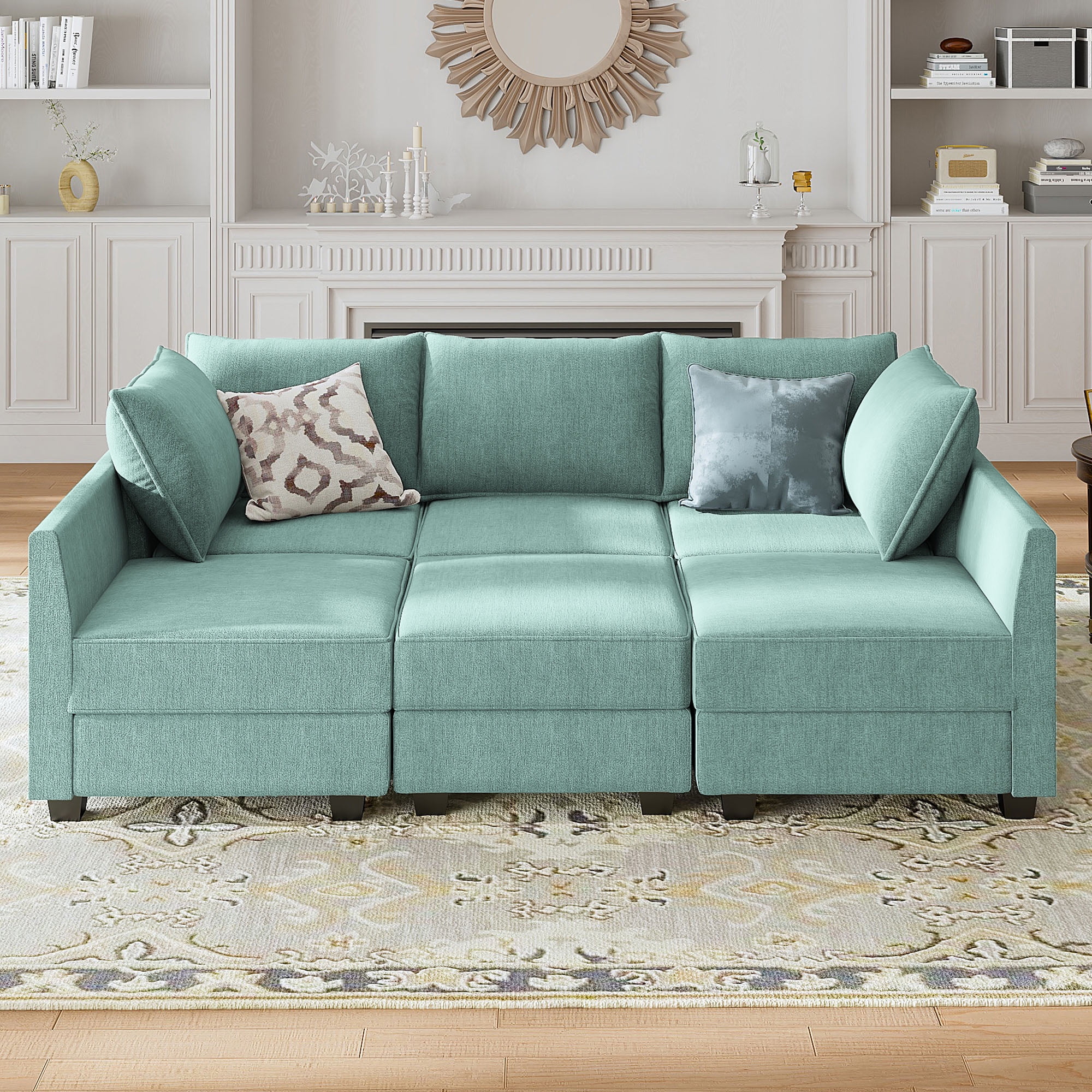 HONBAY Modular Convertible Sectional Couch Sleeper Bed with Storage for ...