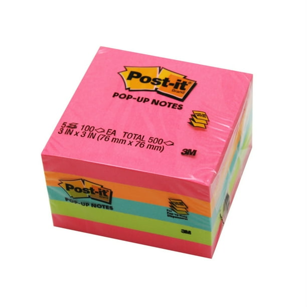 Pop-up Notes, 3" x 3", Neon, 100 Sheets Per Pad, 5 Pads - Walmart.com