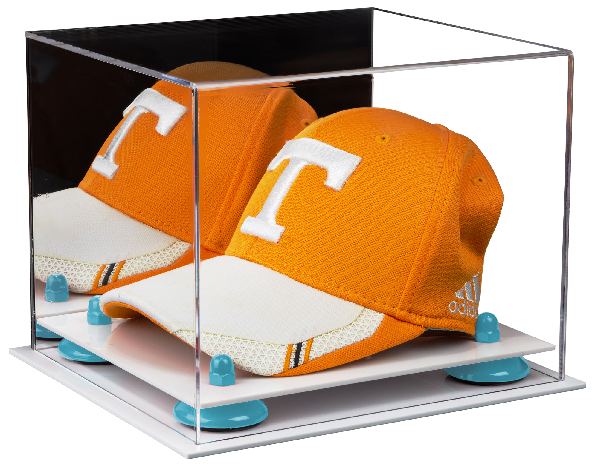 Acrylic Baseball Hat or Cap Display Case with Mirror, Blue Risers and ...