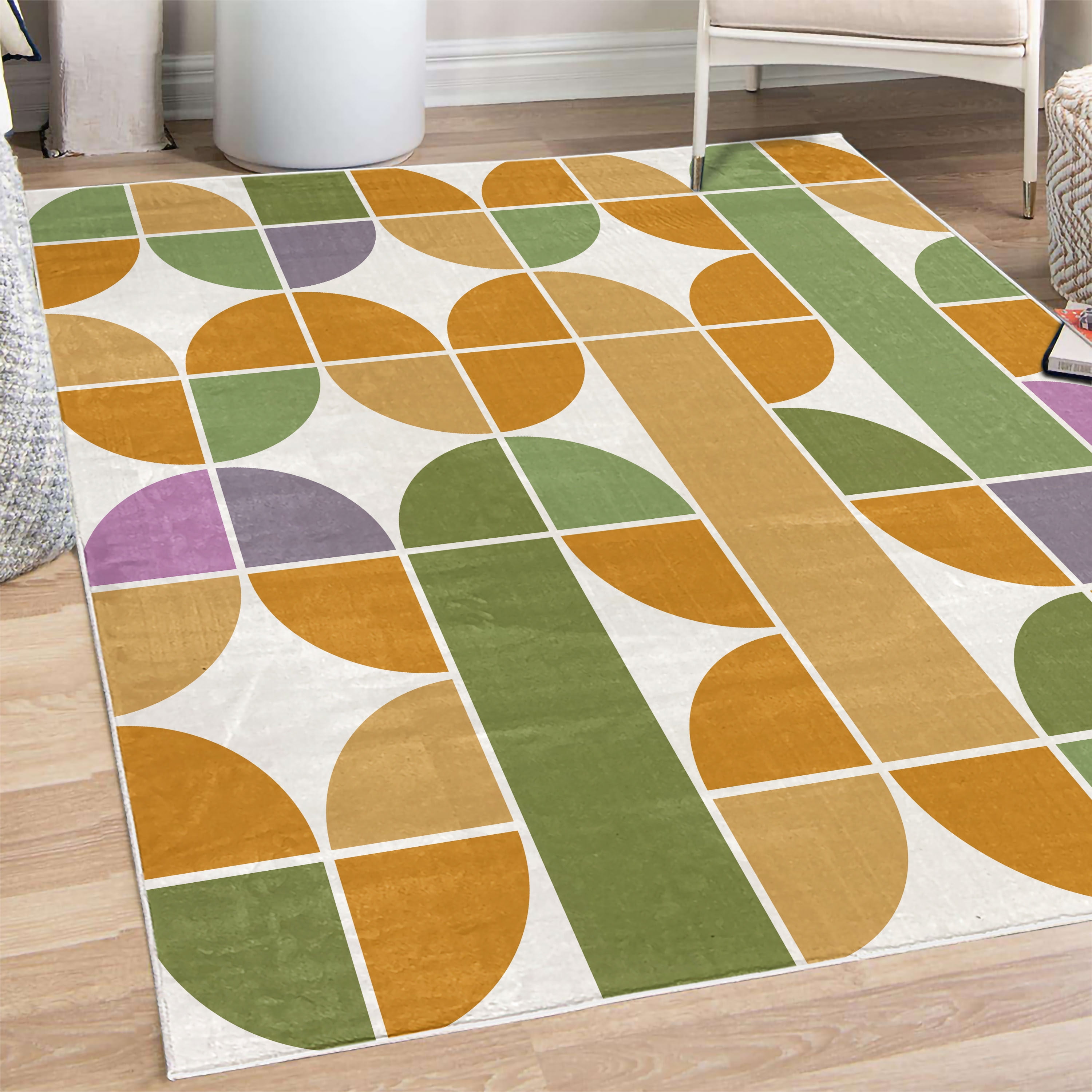 Retro Decorative Rug, Pop Art Funky Unusual Geometric Forms Mosaic ...