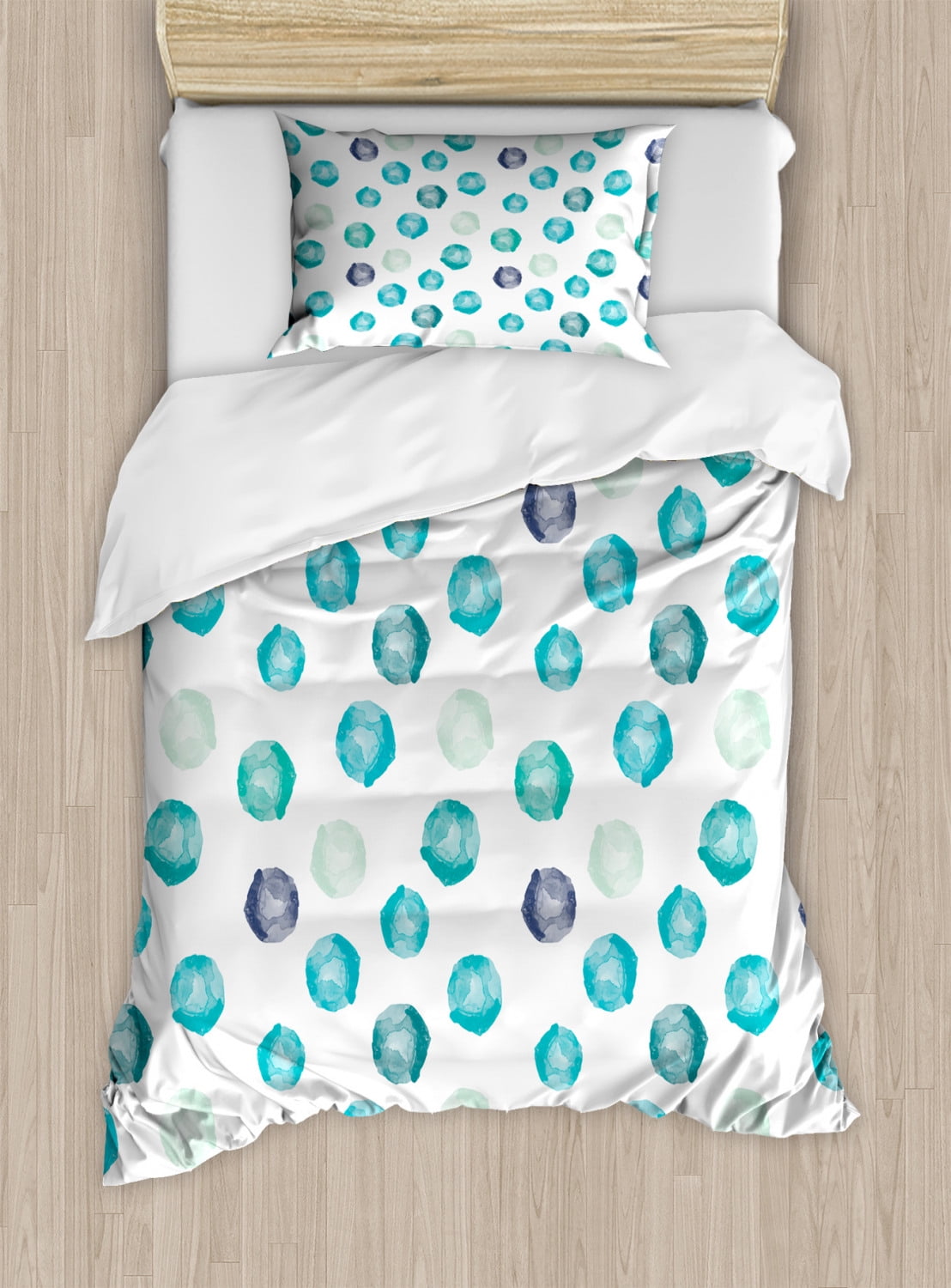 Aqua Twin Size Duvet Cover Set, Hand Painted Style Round Shapes Pattern ...