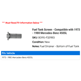 Fuel Tank Screen - Compatible with 1973 - 1980 Mercedes-Benz 450SL 1974 ...