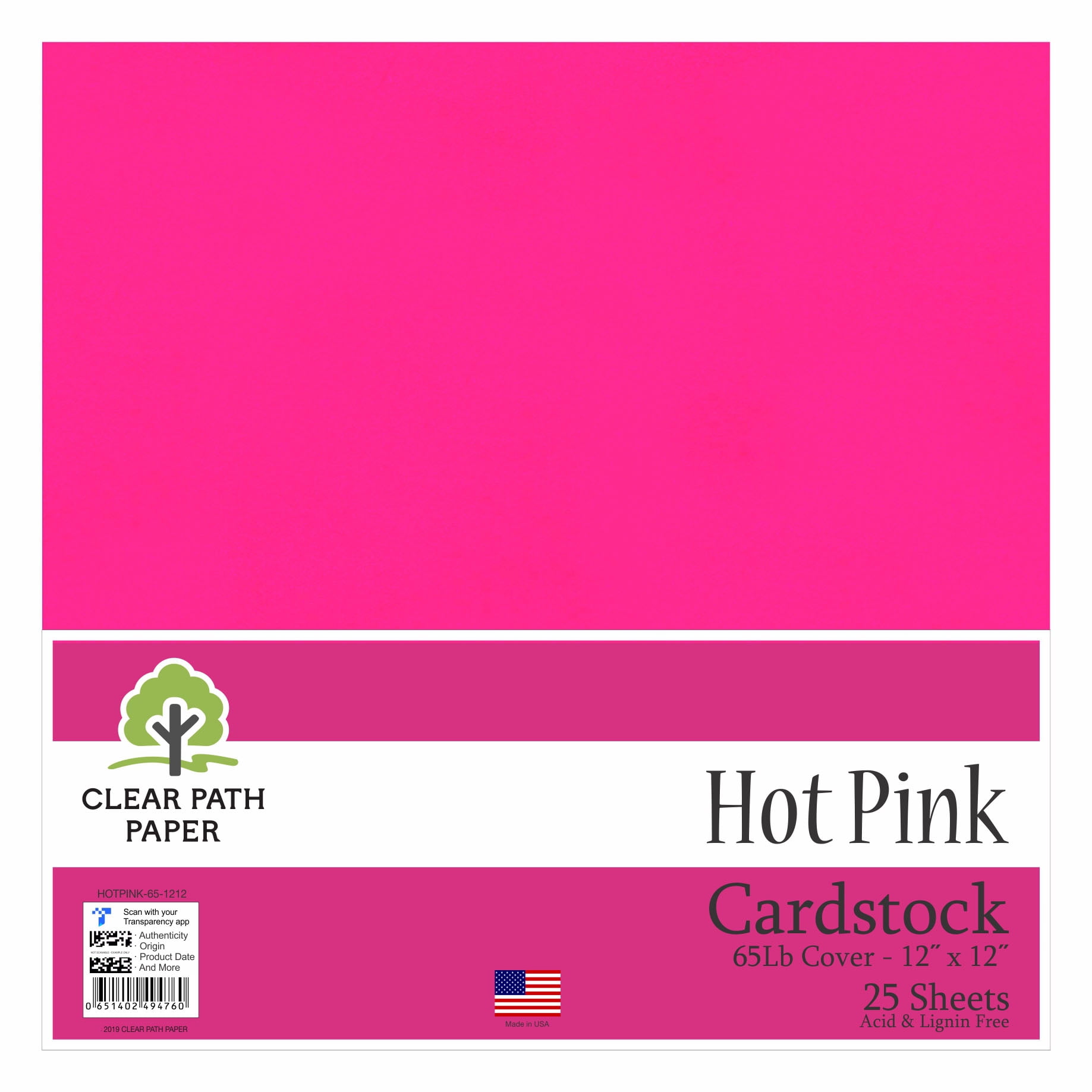 Hot Pink Cardstock - 12 x 12 inch - 65Lb Cover - 25 Sheets - Clear Path ...