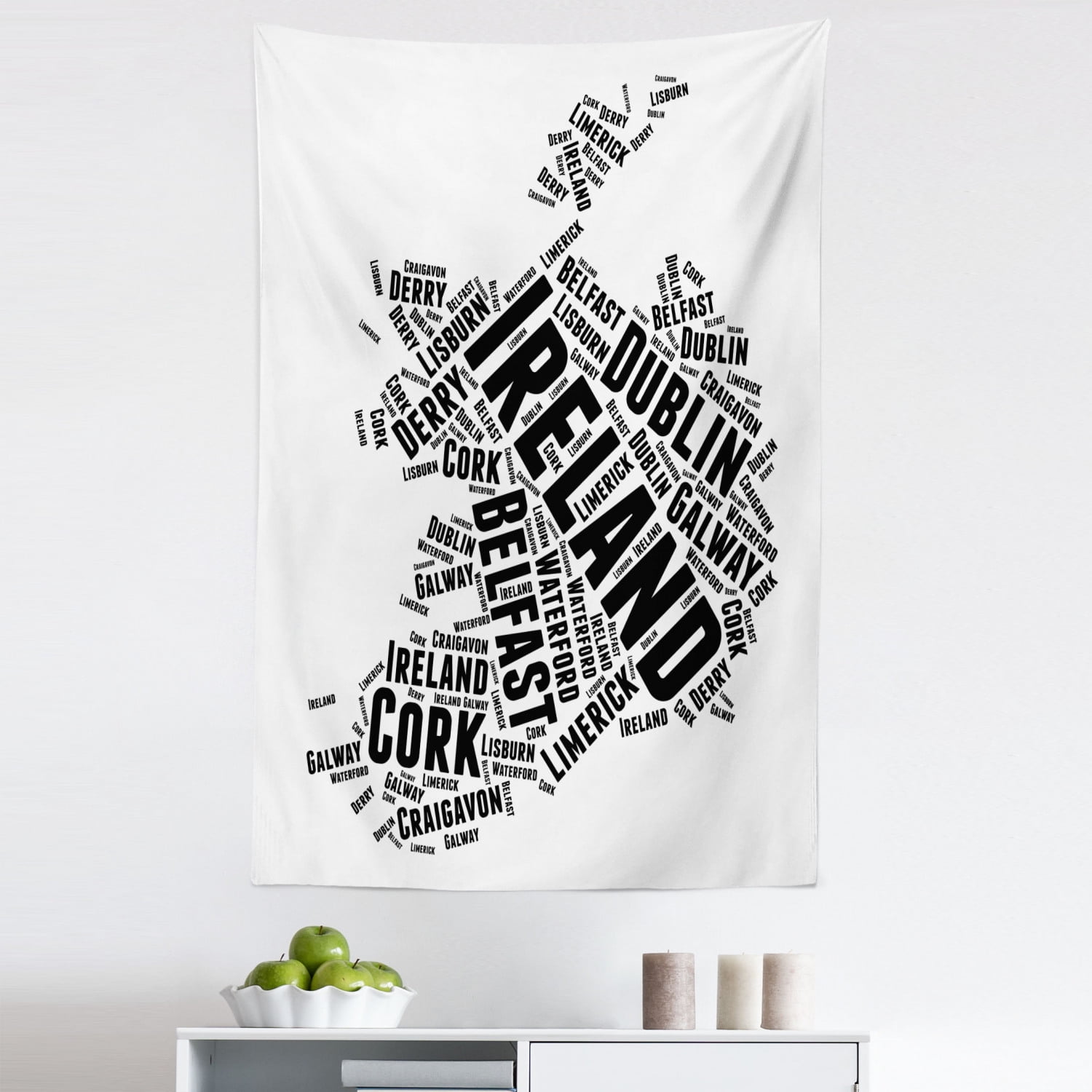 Ireland Map Tapestry, Modern Calligraphic Monochrome Design of Map ...