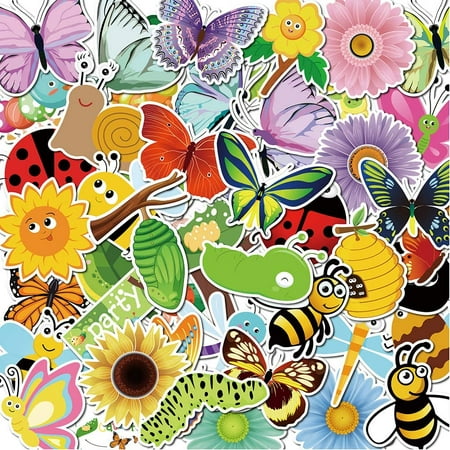 50 Pack Butterfly and Caterpillar Stickers Insects and Bugs Foam Self ...