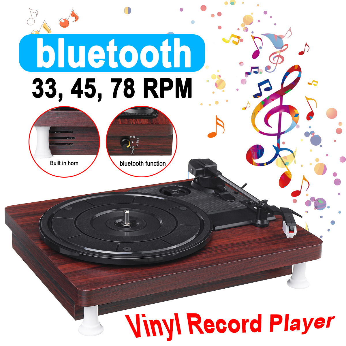 33, 45, 78 RPM Record Player Antique Gramophone Turntable Disc Vinyl ...