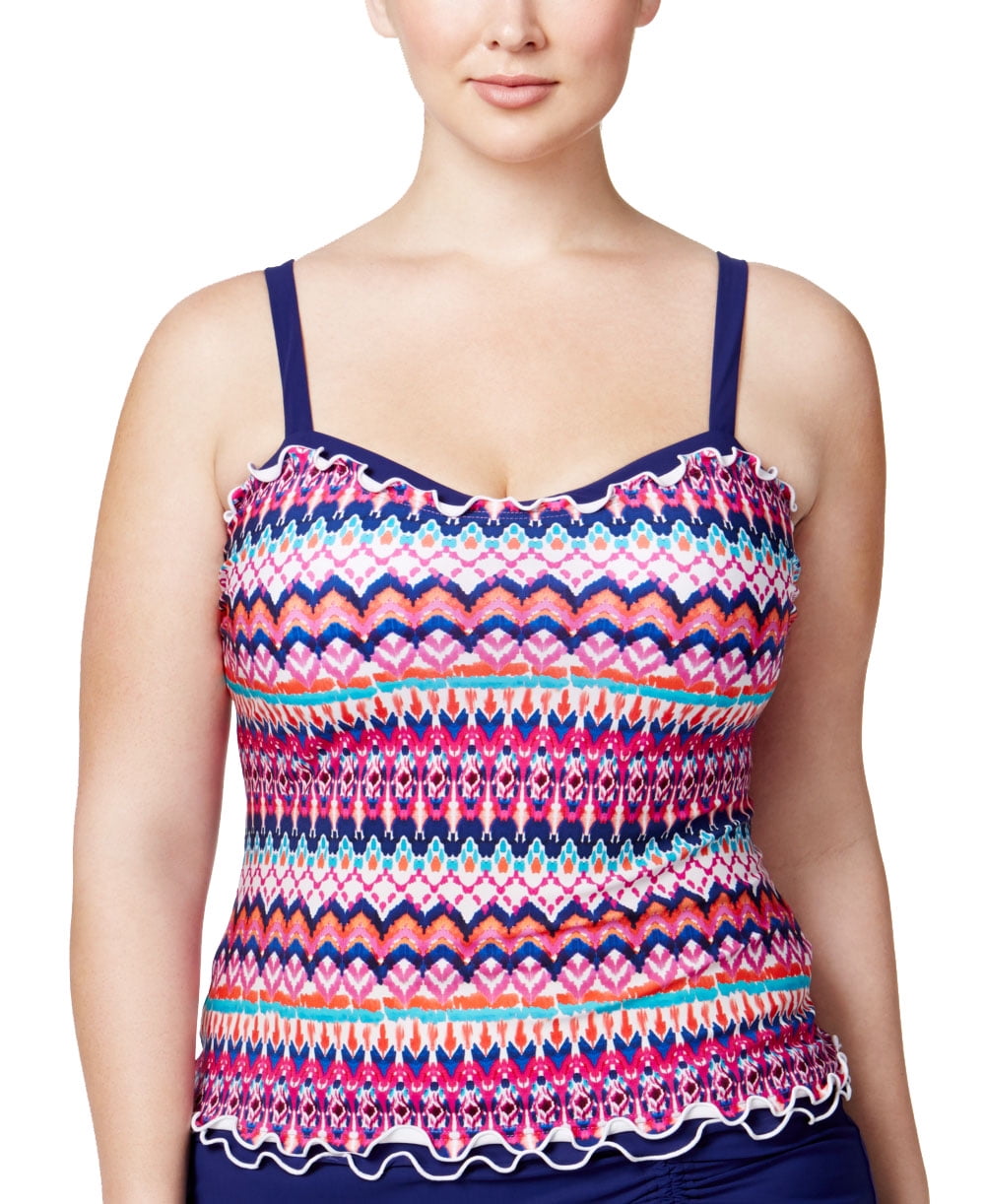 Profile by Gottex Women's Plus Size Ruffle Underwire Tankini Top, Multi ...