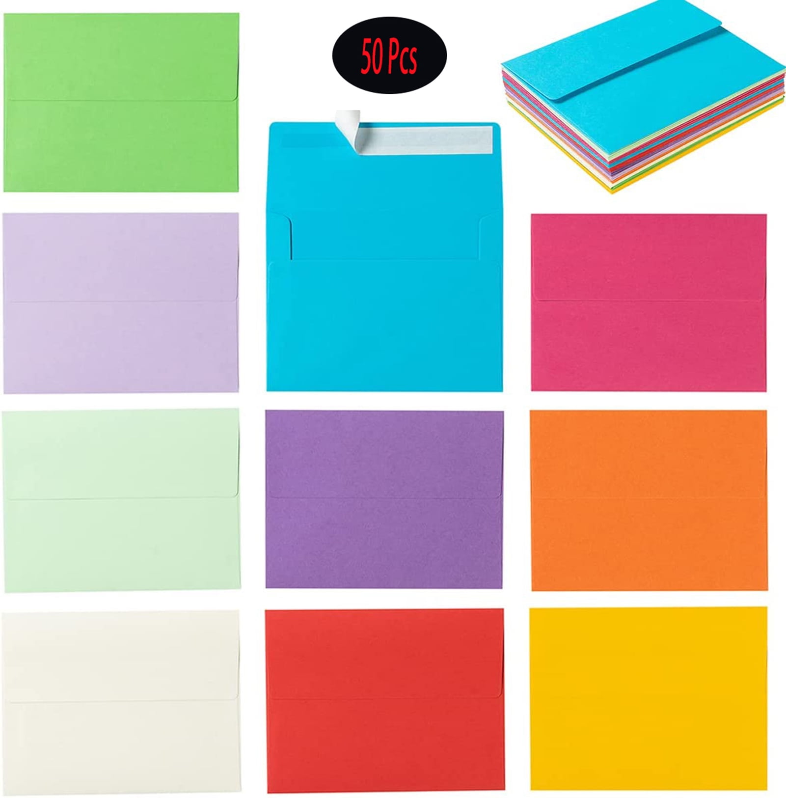 50 Pack A7 Colored Invitation Envelopes Self Seal for Wedding, Party ...