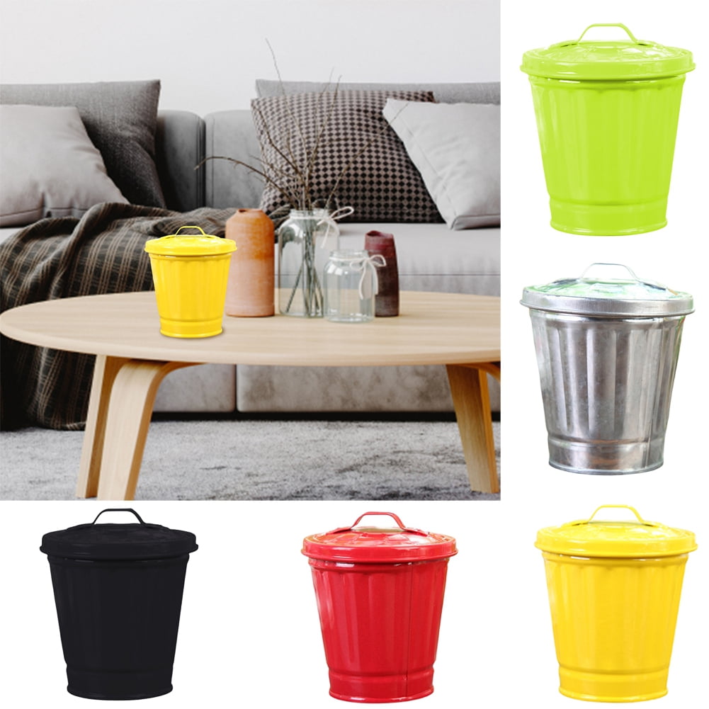 LINASHI Trash Can with Lid Mini Desktop Wastebasket Metal Garbage Bin ...