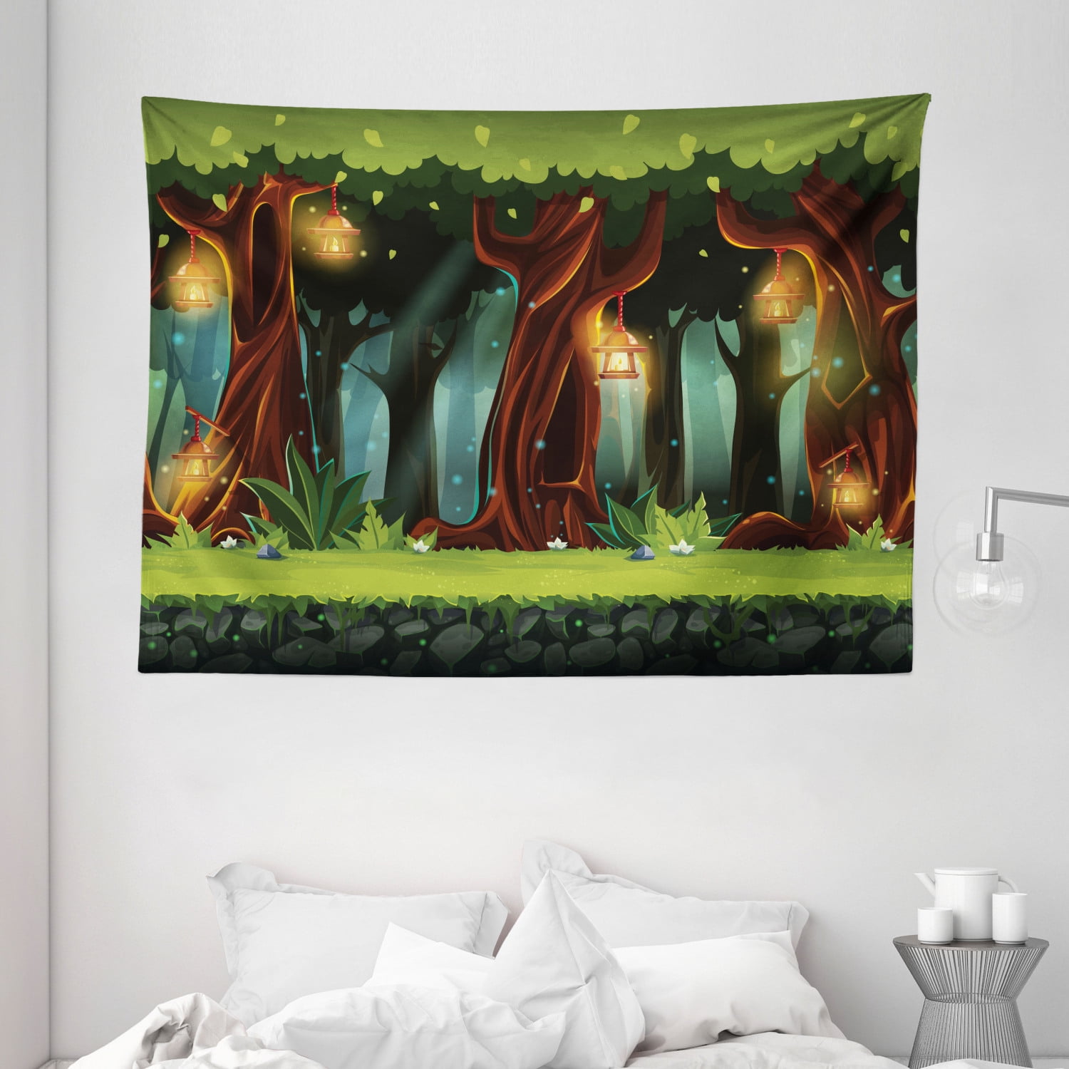 Fairy Tale Tapestry, Enchanted Forest with Blossoming Trees Mystical ...