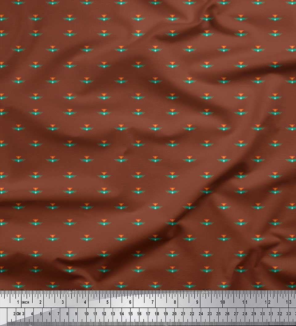 Soimoi Crepe Silk Fabric Plus Sign & Triangle Small Print Fabric by The ...