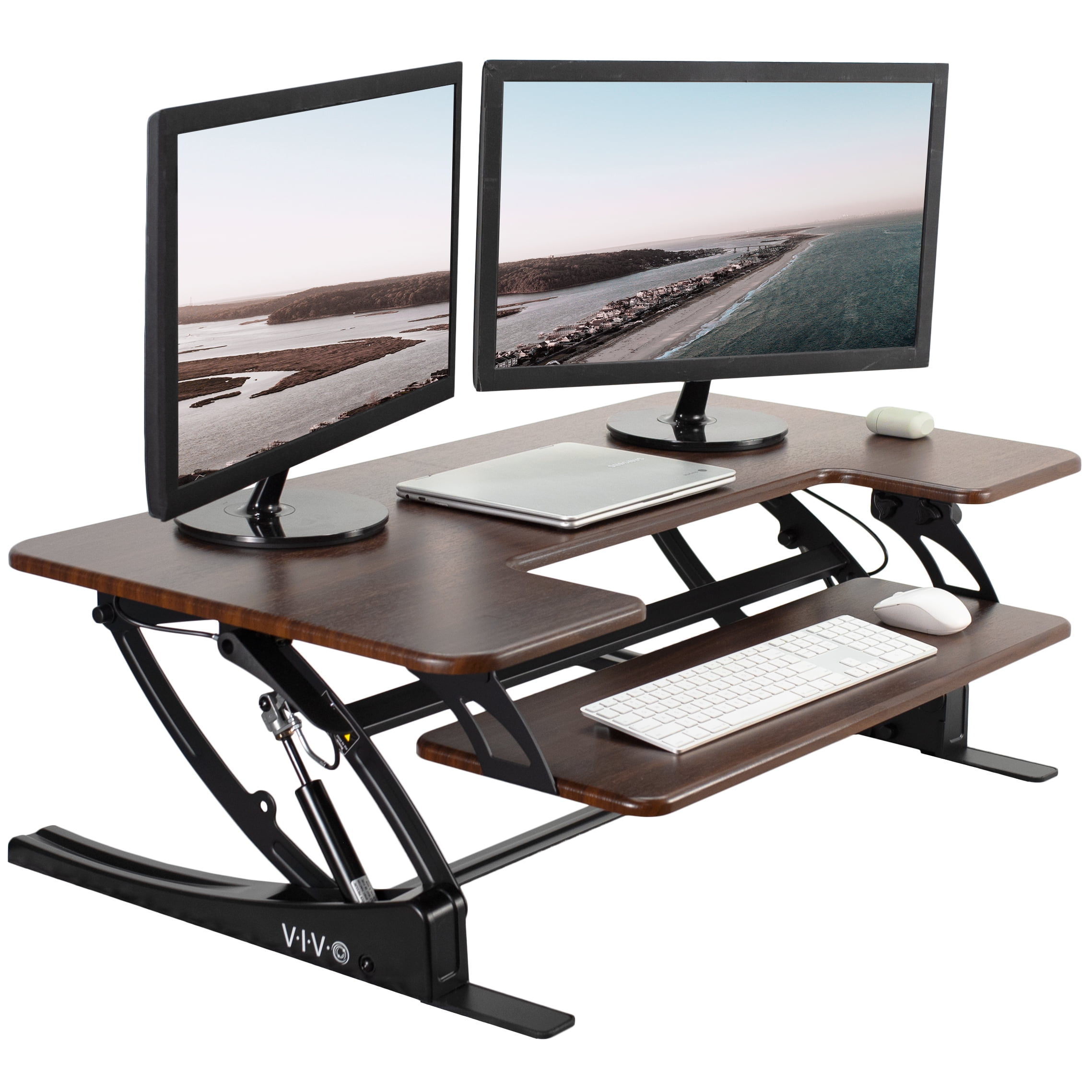 VIVO Dark Walnut Height Adjustable Extra Wide 42" Stand Up Desktop ...