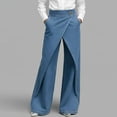 Domzest Women's Vintage Washed Jeans High Waist Wrap Front Split Wide ...