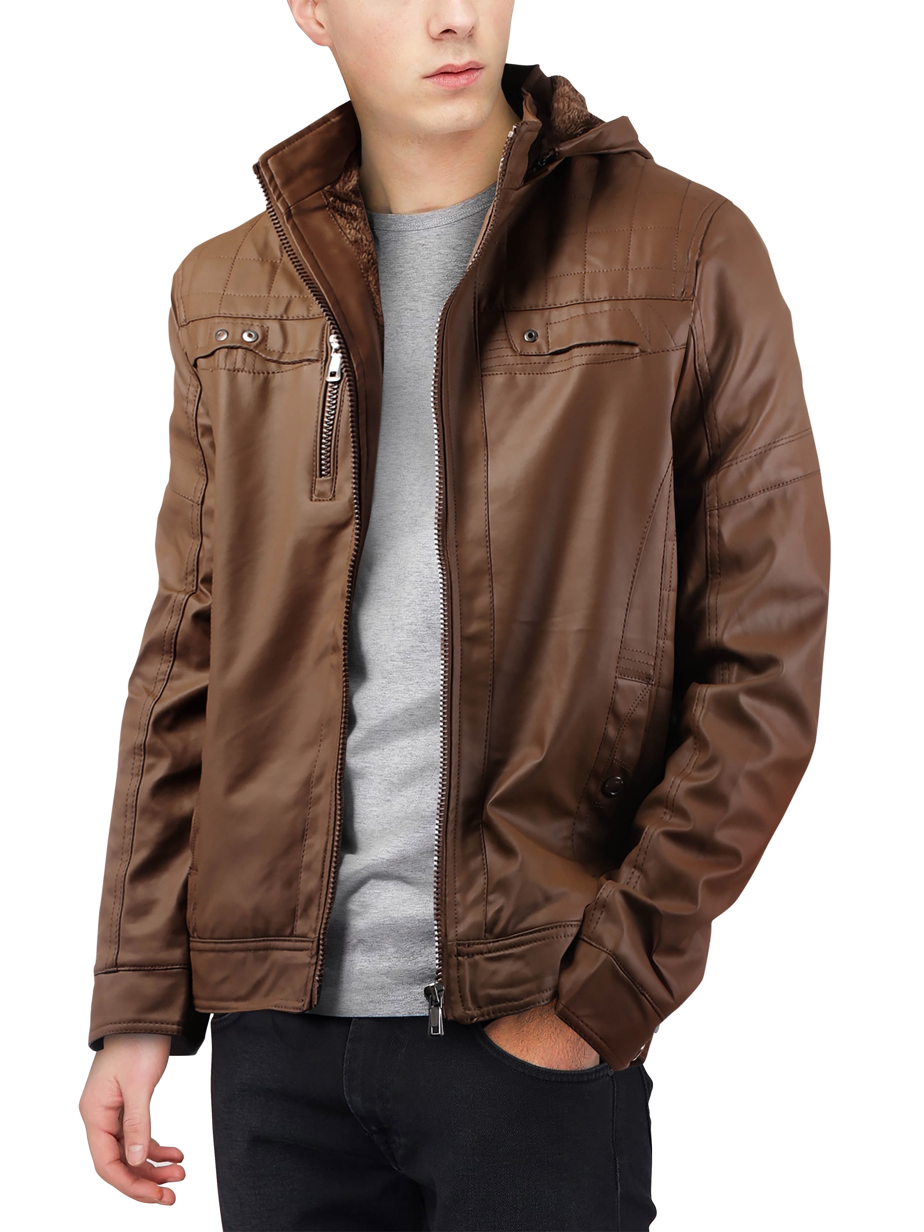 Hat and Beyond Mens Motorcycle Rider Jacket Faux Leather with Tactical ...