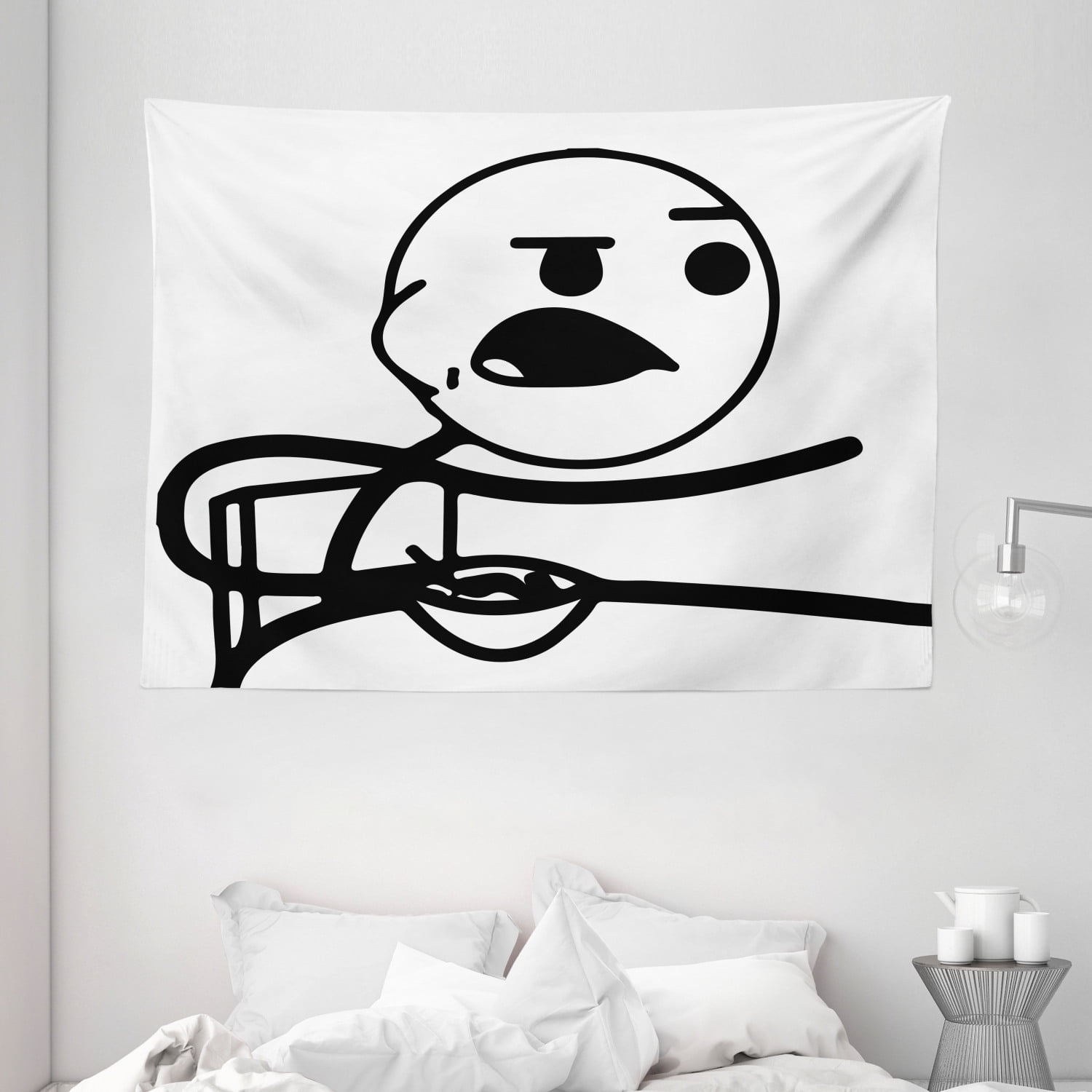 Humor Decor Tapestry, Funny Stickman on the Table with Grumpy Forever ...