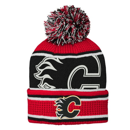 Outerstuff Youth Calgary Flames NHL Grinder Pom Pom Cuff Knit Toque ...