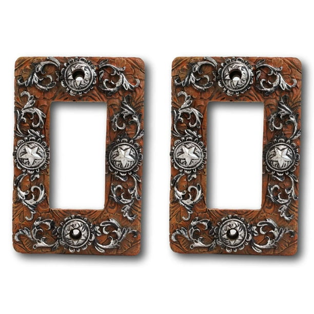 Set of 2 Western Stars And Lace Scroll Art Wall Single Gang Rocker ...