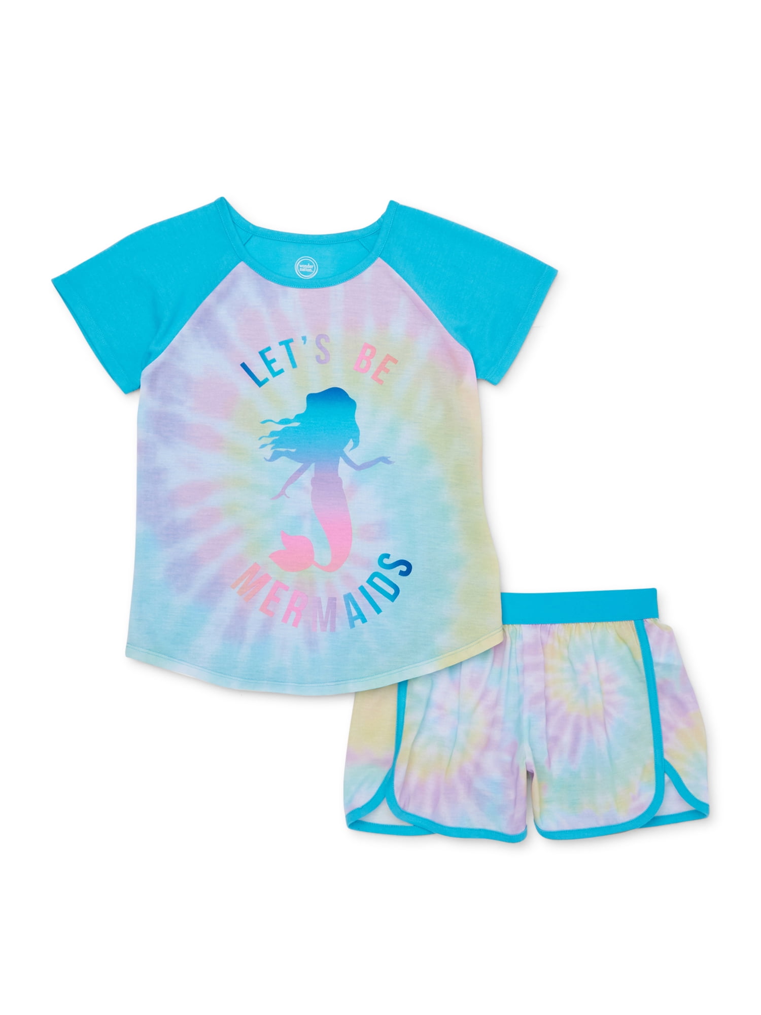 Wonder Nation Girls Mermaid Sleep Shorts Set, 2-Piece - Walmart.com