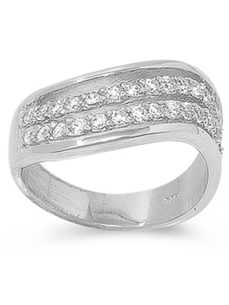 White Cubic Zirconia Open Wave Curved Thumb Ring .925 Sterling Silver ...