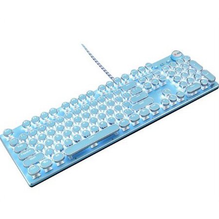 Vintage mechanical keyboard with round keys with white light and cyan ...