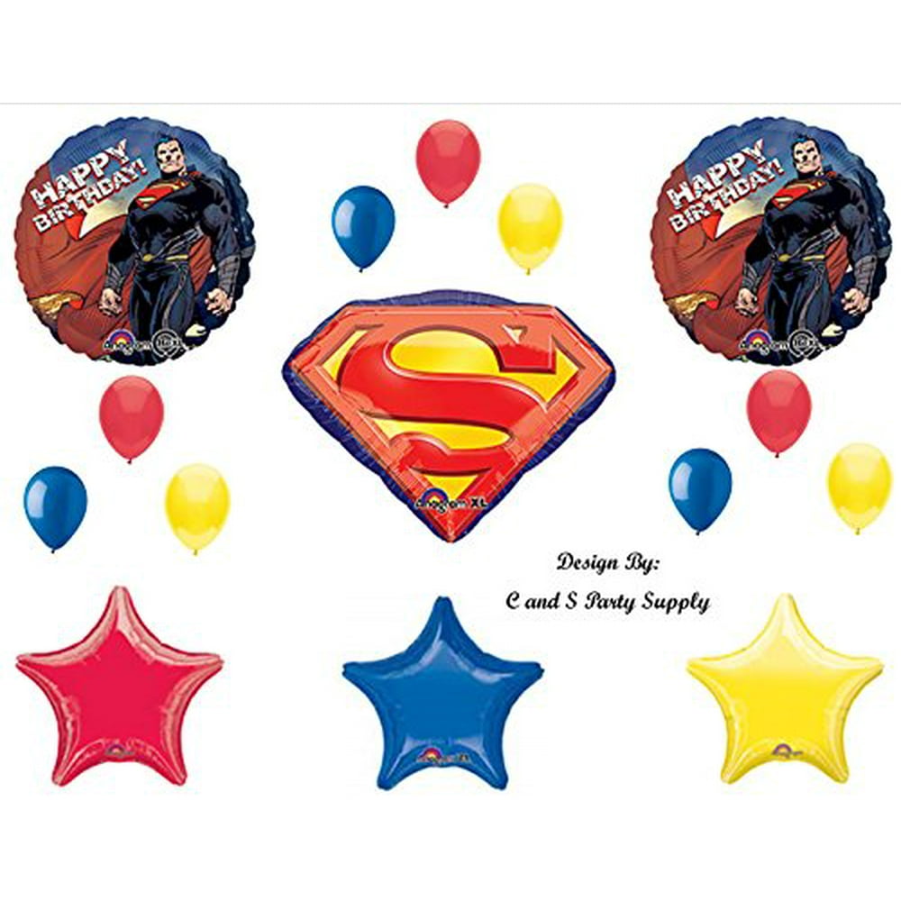NEW SUPERMAN Man of Steel Super Hero Happy Birthday PARTY Balloons ...