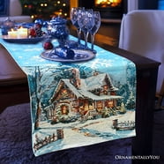 Winter Scene Lighted Snow Table Runner Set for Mantel Season Display ...