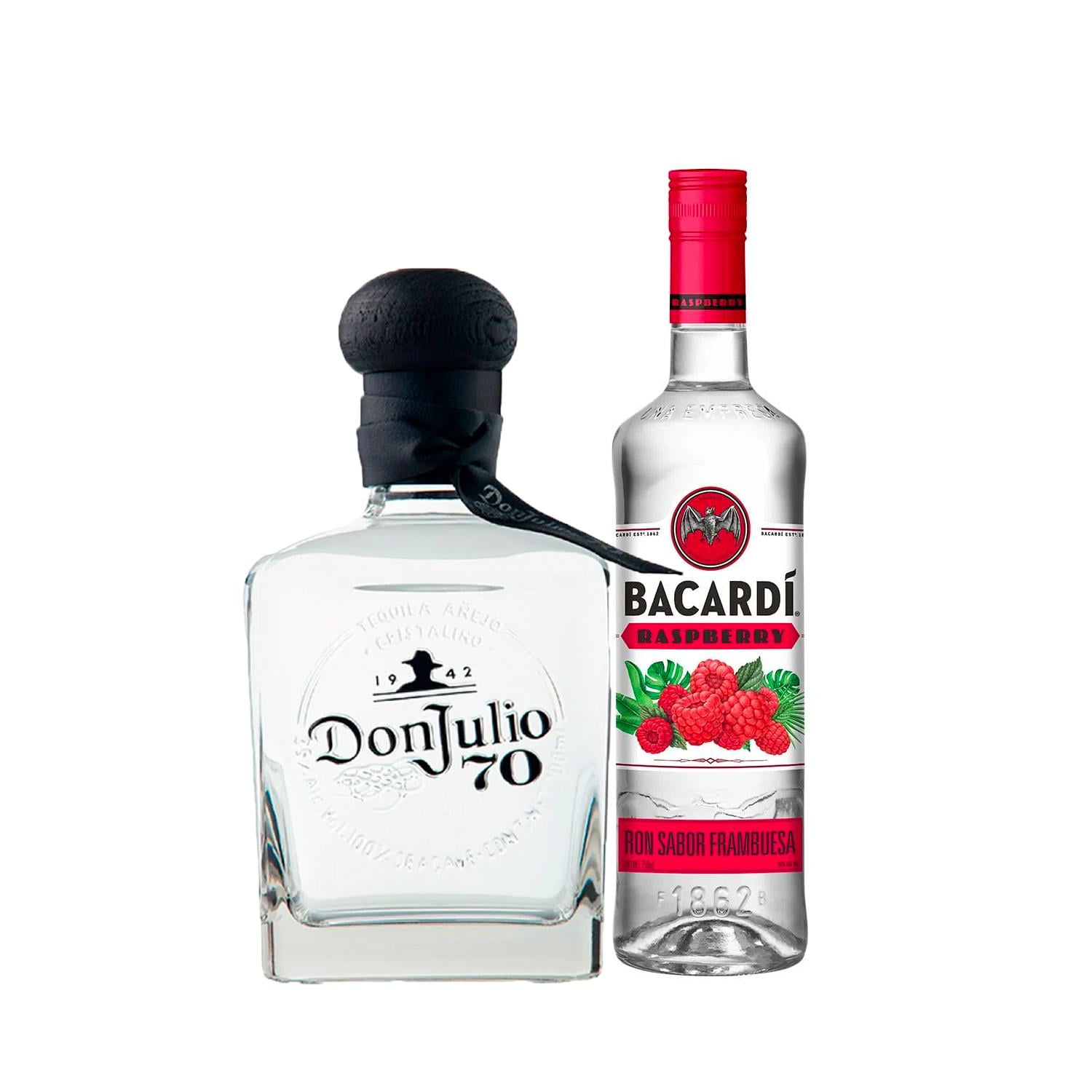 Tequila Don Julio 70 Cristalino Añejo 700 mL + Ron Bacardi Razz 750 ml | Walmart en línea
