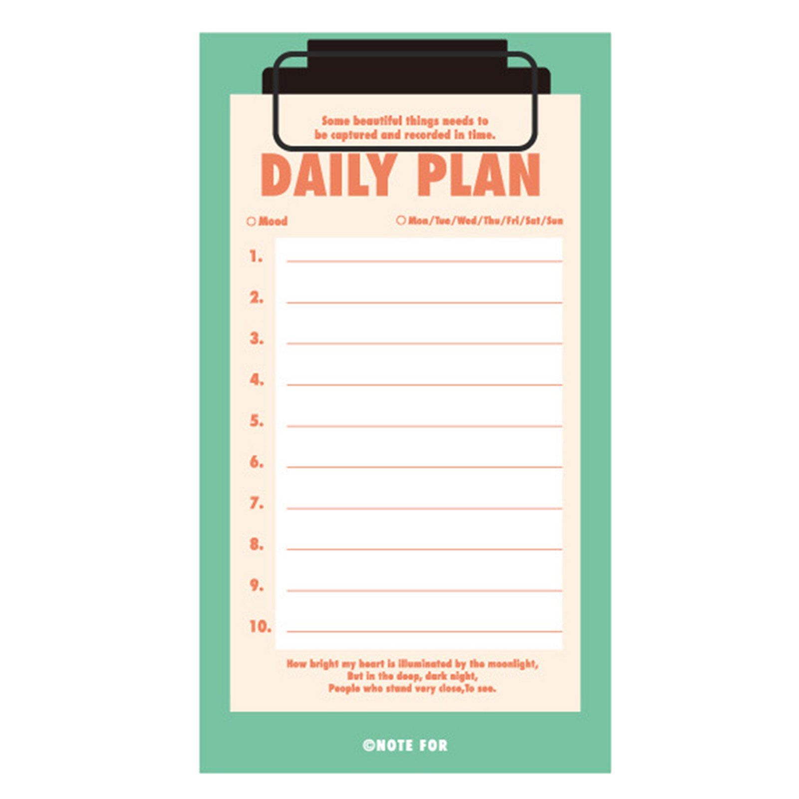 Memo Clipboard with Tear-Off Sheets- Reading Notes, Daily Weekly Plan ...