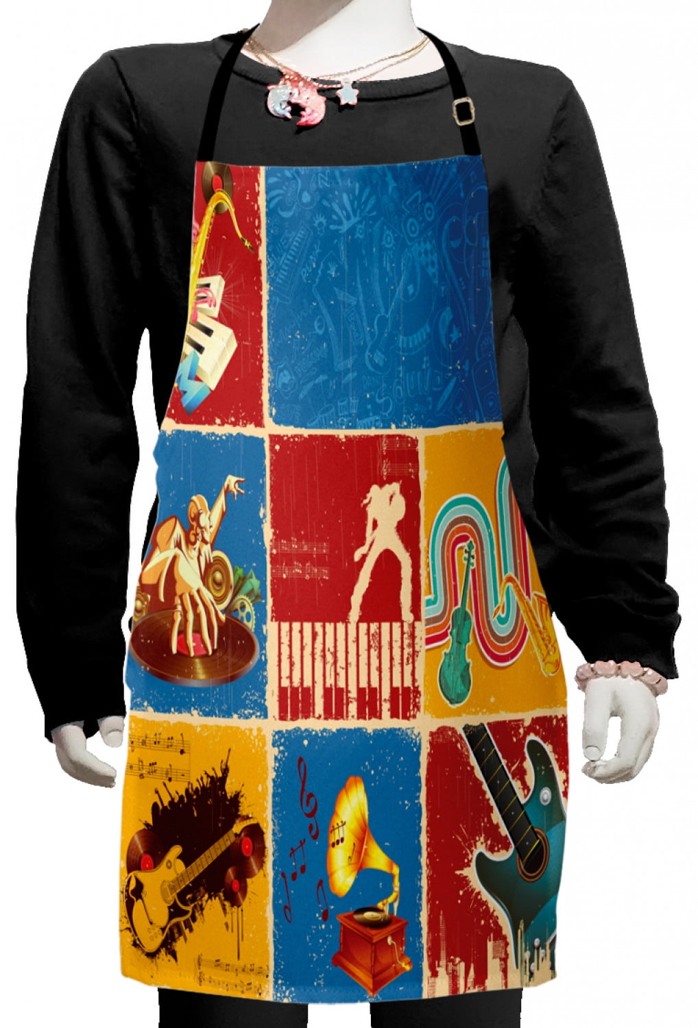 Music Kids Apron, Retro Collage Illustration of Different Instruments ...