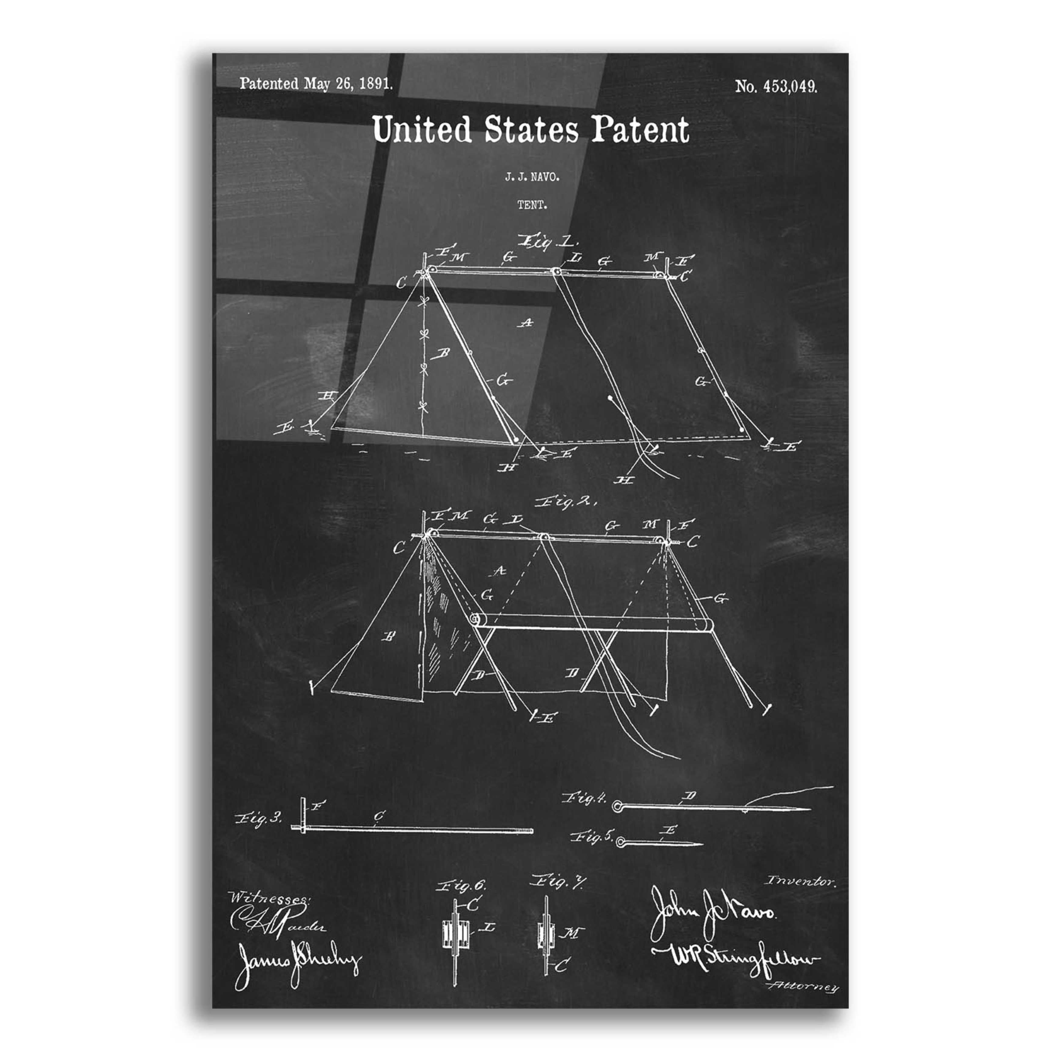 Epic Art 'Tent Blueprint Patent Chalkboard,' Acrylic Glass Wall Art, 12 ...