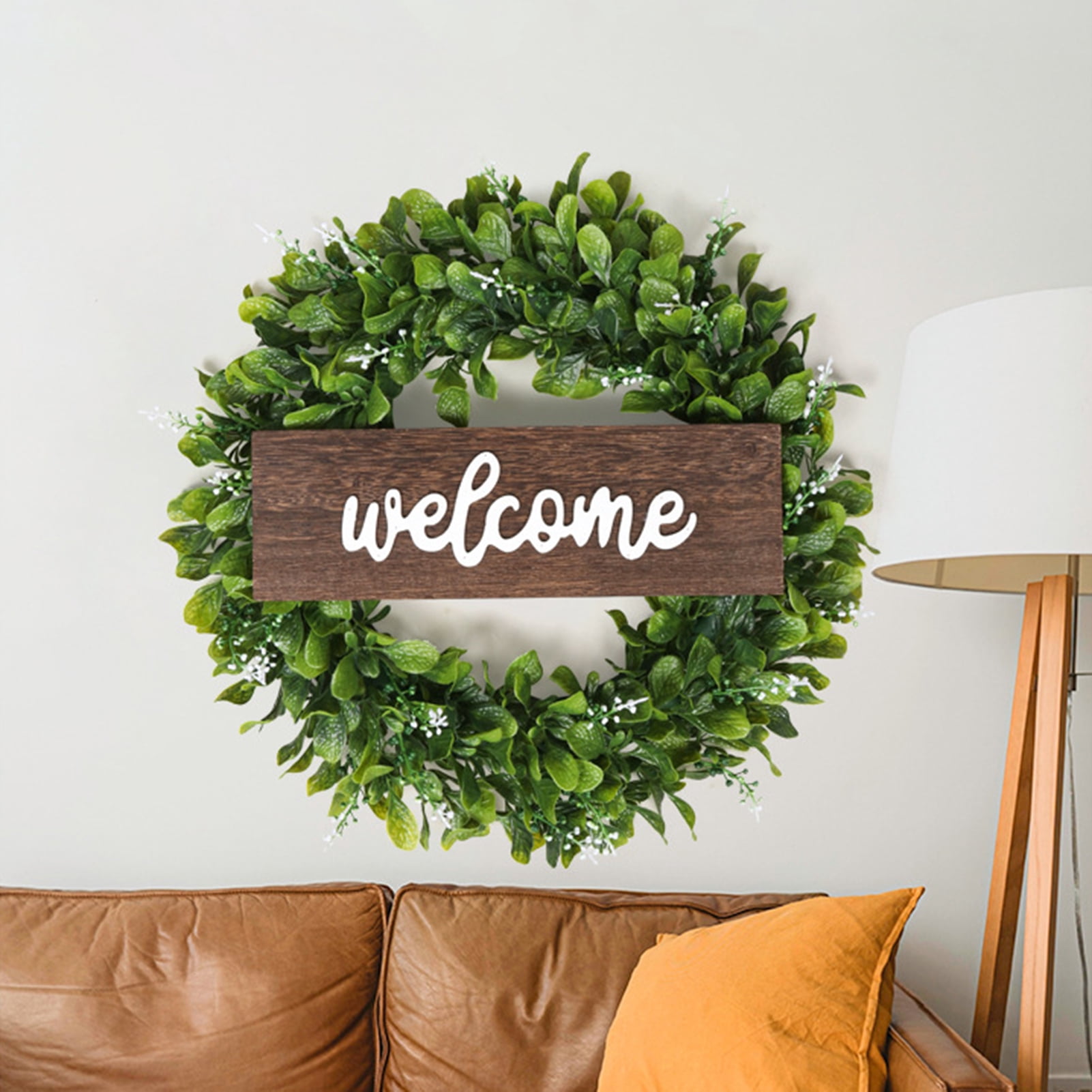 Travelwant Green Leaves Welcome Wreath for Front Door-Farmhouse Welcome ...