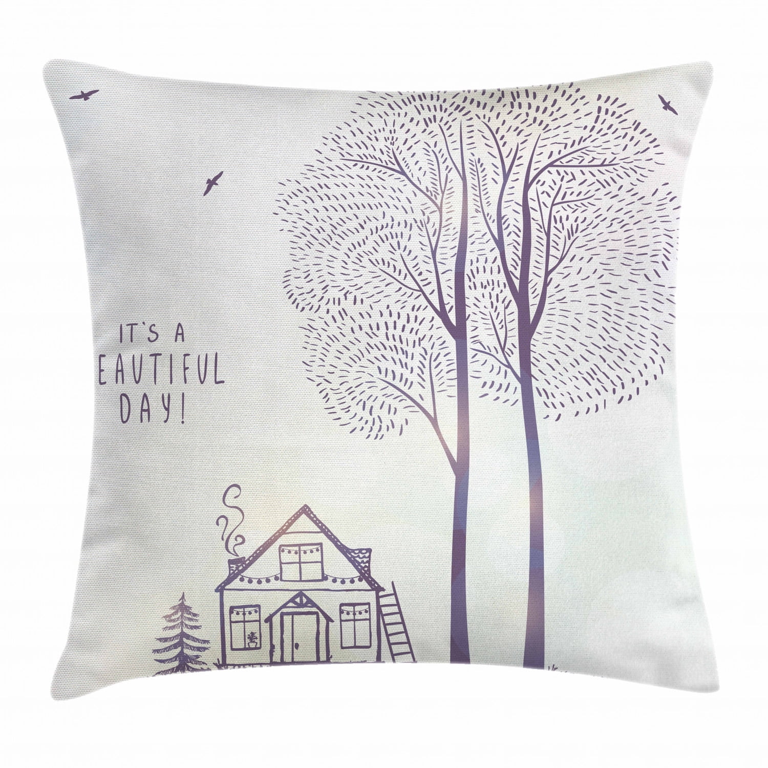 Quote Throw Pillow Cushion Cover, Country Style House Trees Sketch ...