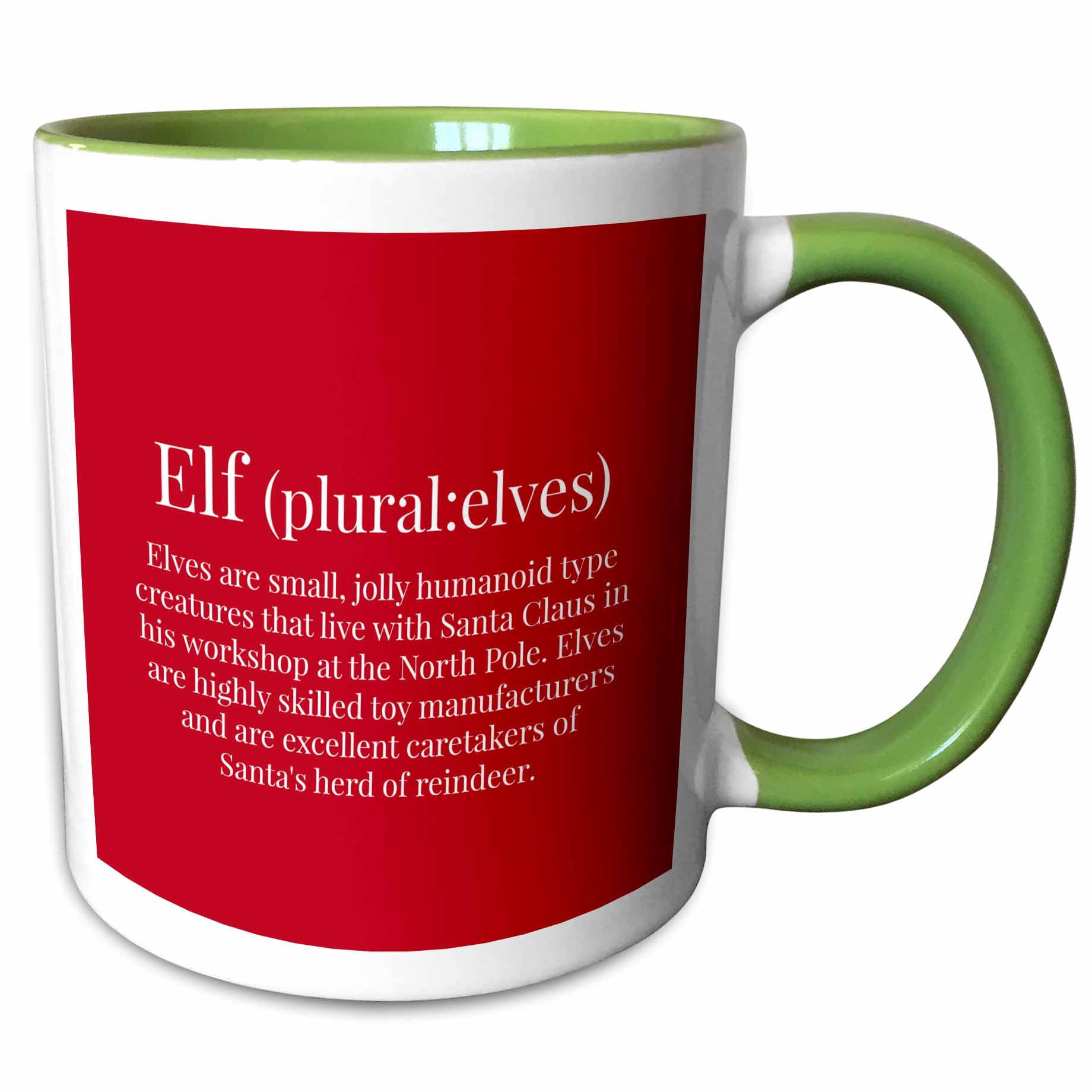3dRose Funny Elf Definition On Red Background Two Tone Green Mug 11