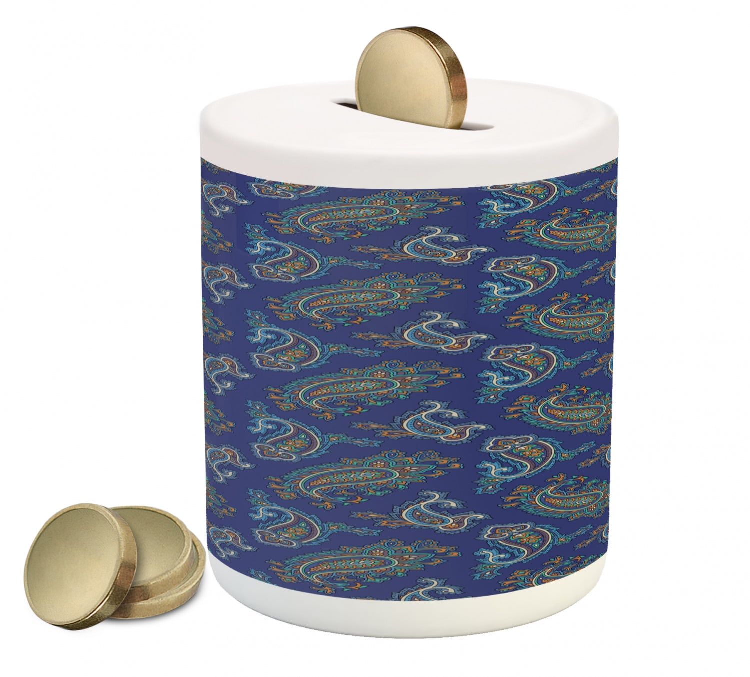 Floral Piggy Bank, Persian Droplet Shaped Folk Motif with Medieval ...