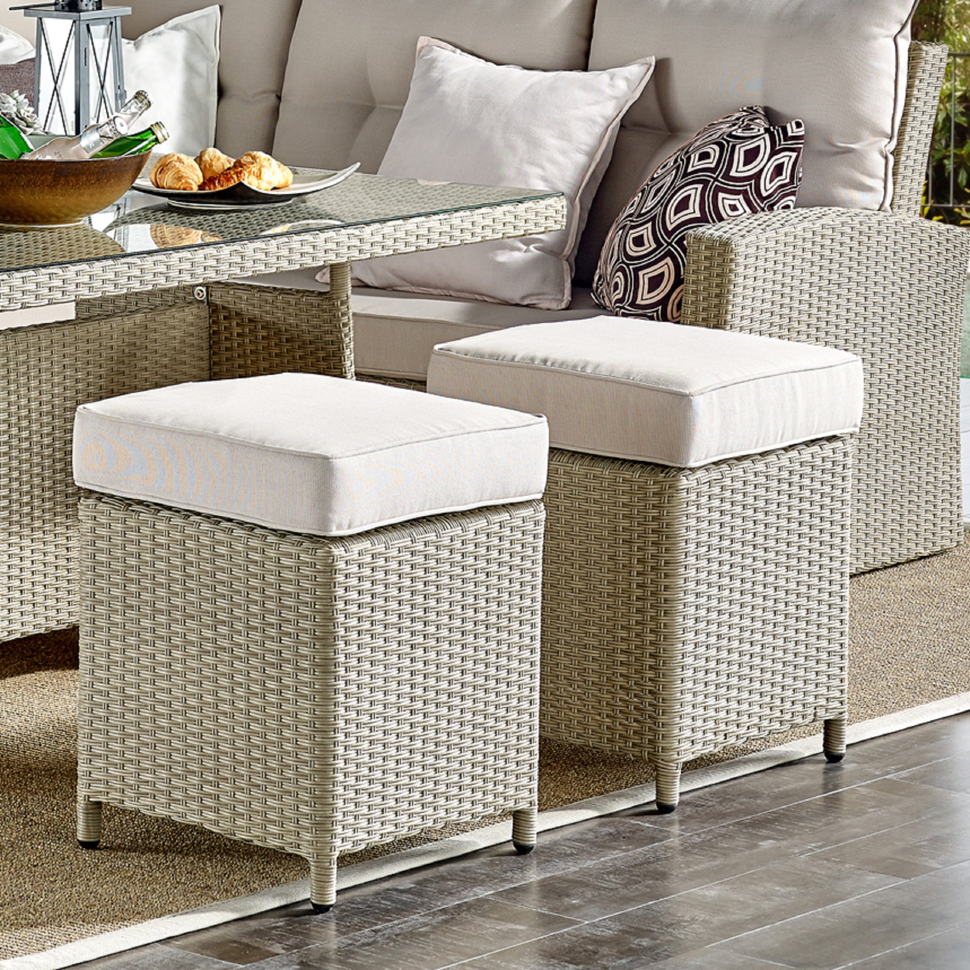 Alaterre Canaan Outdoor Wicker Stool, Cream, Set of 2 - Walmart.com