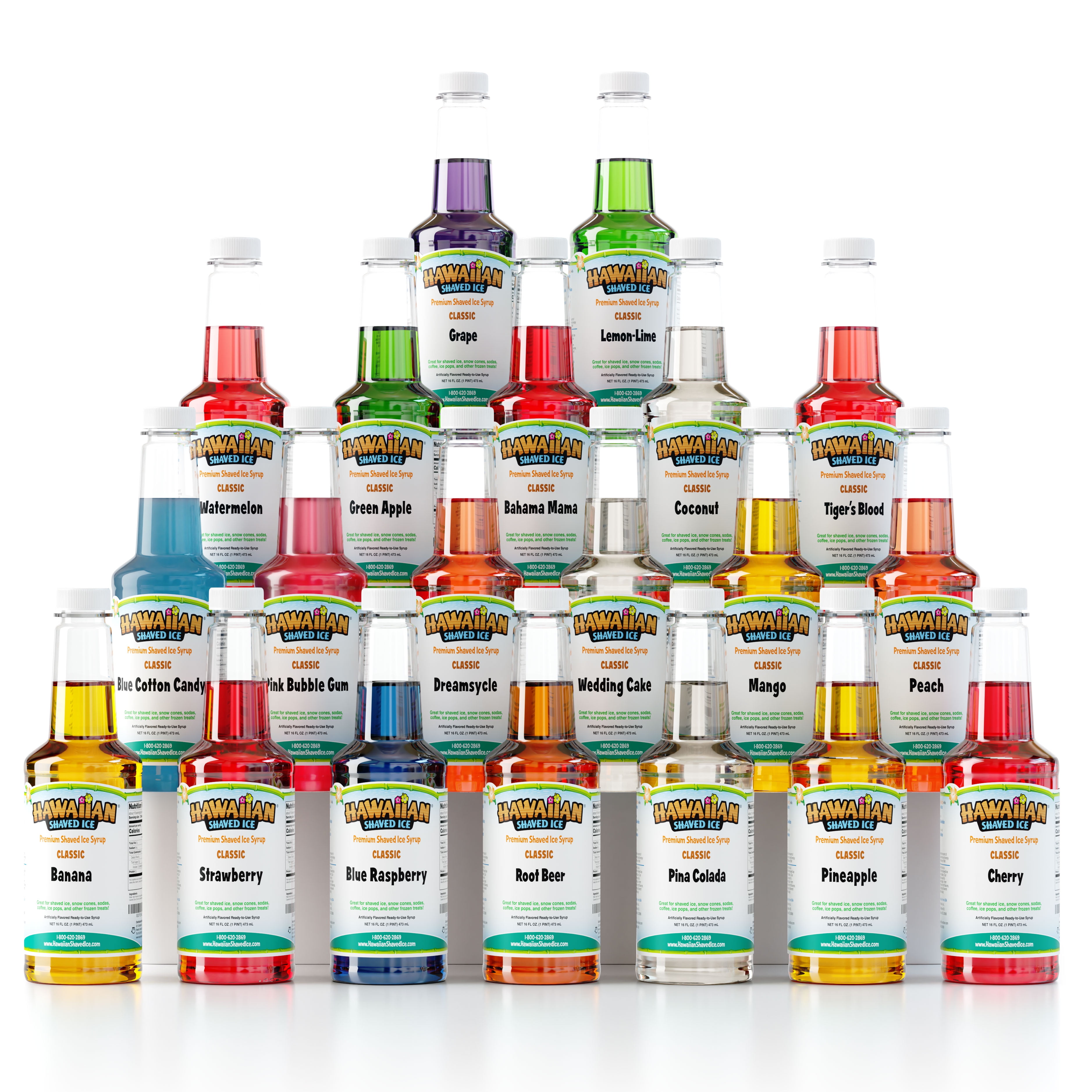 Hawaiian Shaved Ice Syrup 20 Flavor Pints Pack 16 Fl Oz Each