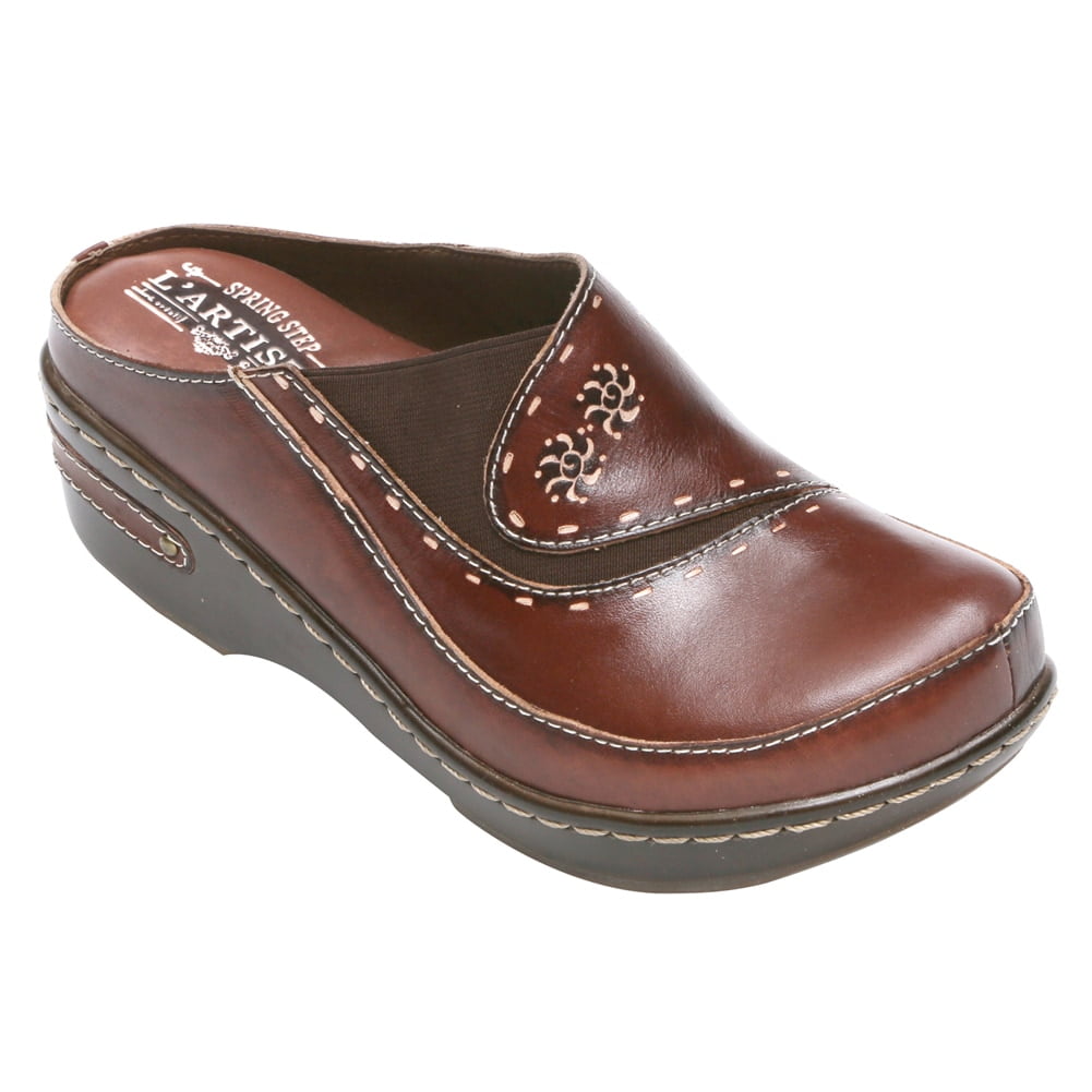 Buy Womens Open-Back Hand-Painted Leather Clogs - Brown - European Size ...