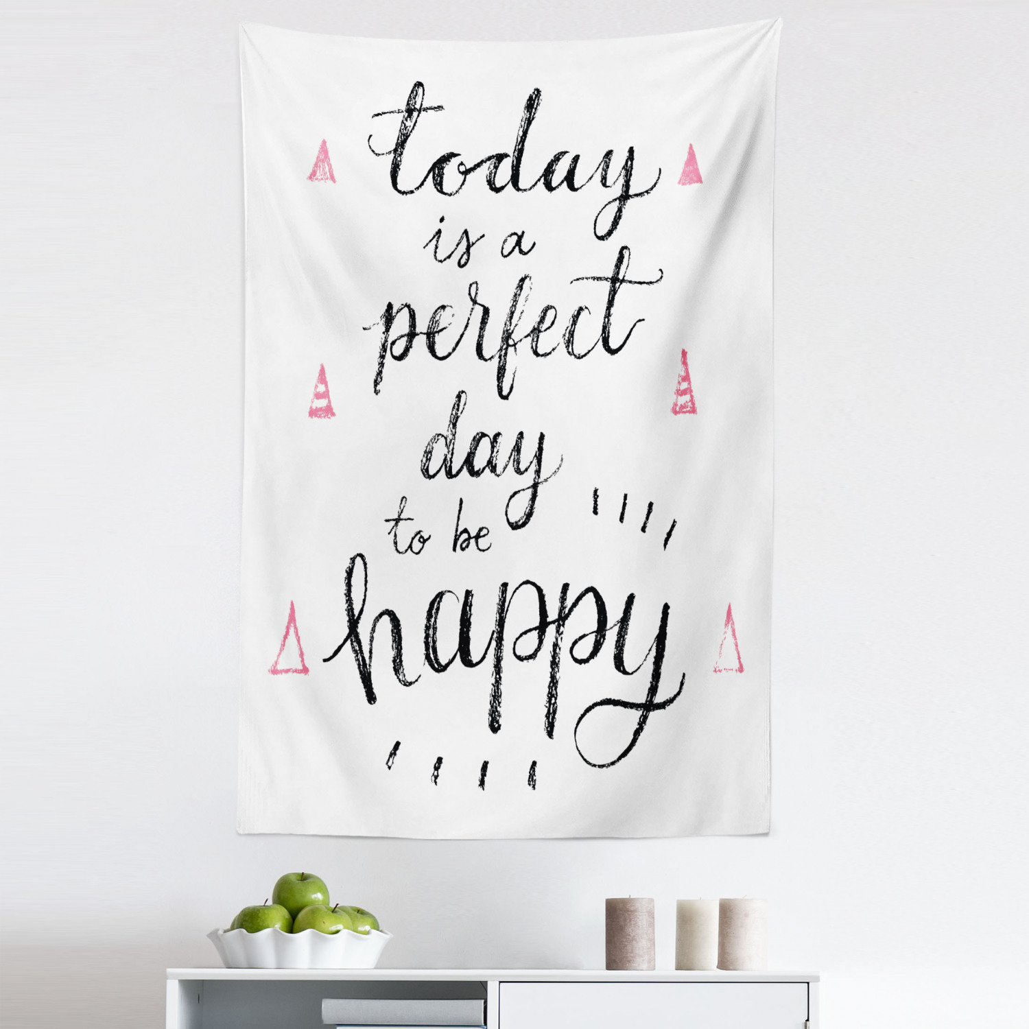 Be Happy Tapestry, Grungy Hand Lettering of Inspirational Words with ...