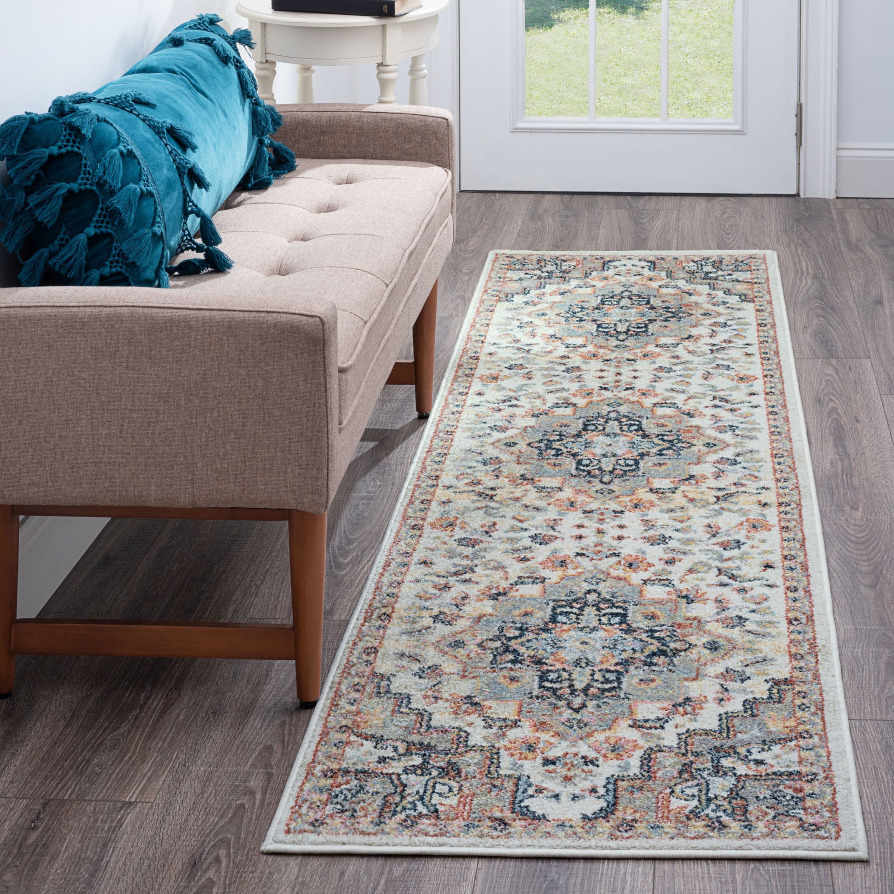 Traditional 2x8 Area Rug (2'3'' x 7'10'') Oriental Cream, Seafoam ...