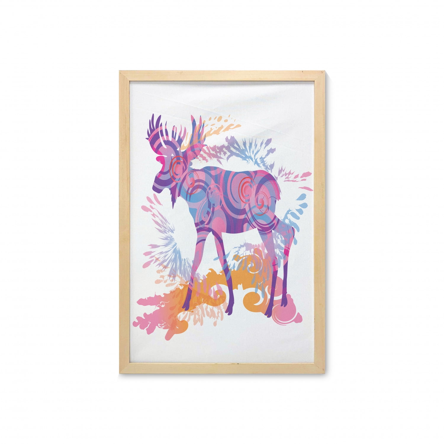Moose Wall Art with Frame, Unusual Deer Trippy Featured Color Effects ...