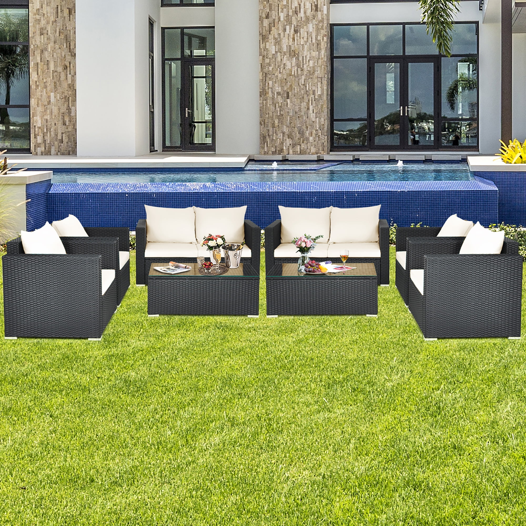 Click here for Costway 8pcs Patio Rattan Furniture Set White prices