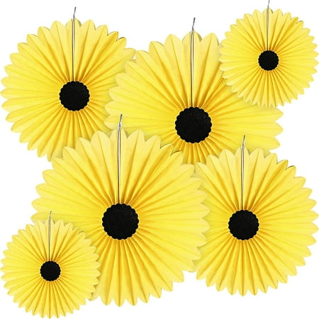 6 Piece Sunflower Theme Decorations Bright Yellow Tissue Paper Fan ...
