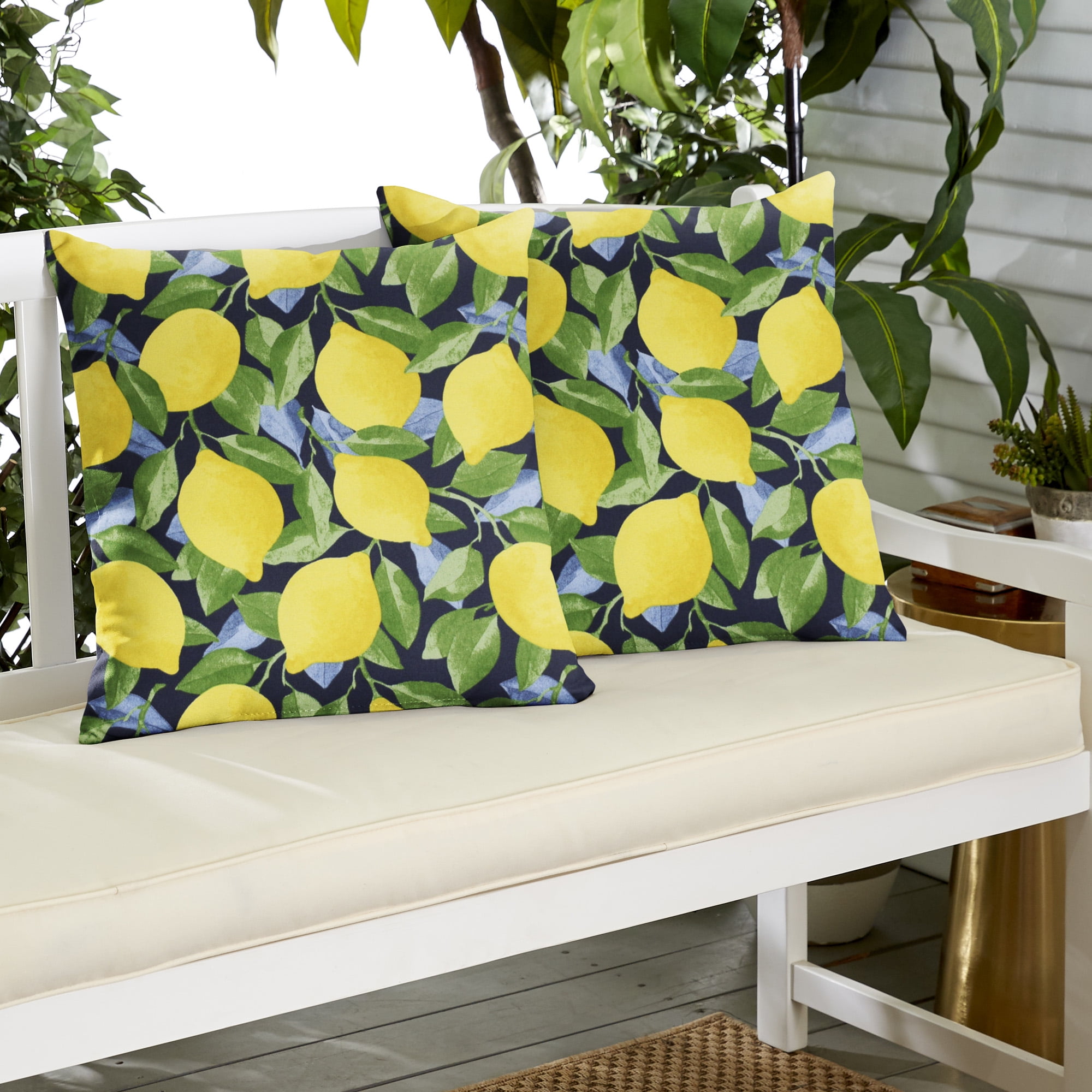 Set of 2 Vibrant Yellow Lemons Comfortable Indoor and Outdoor Square ...
