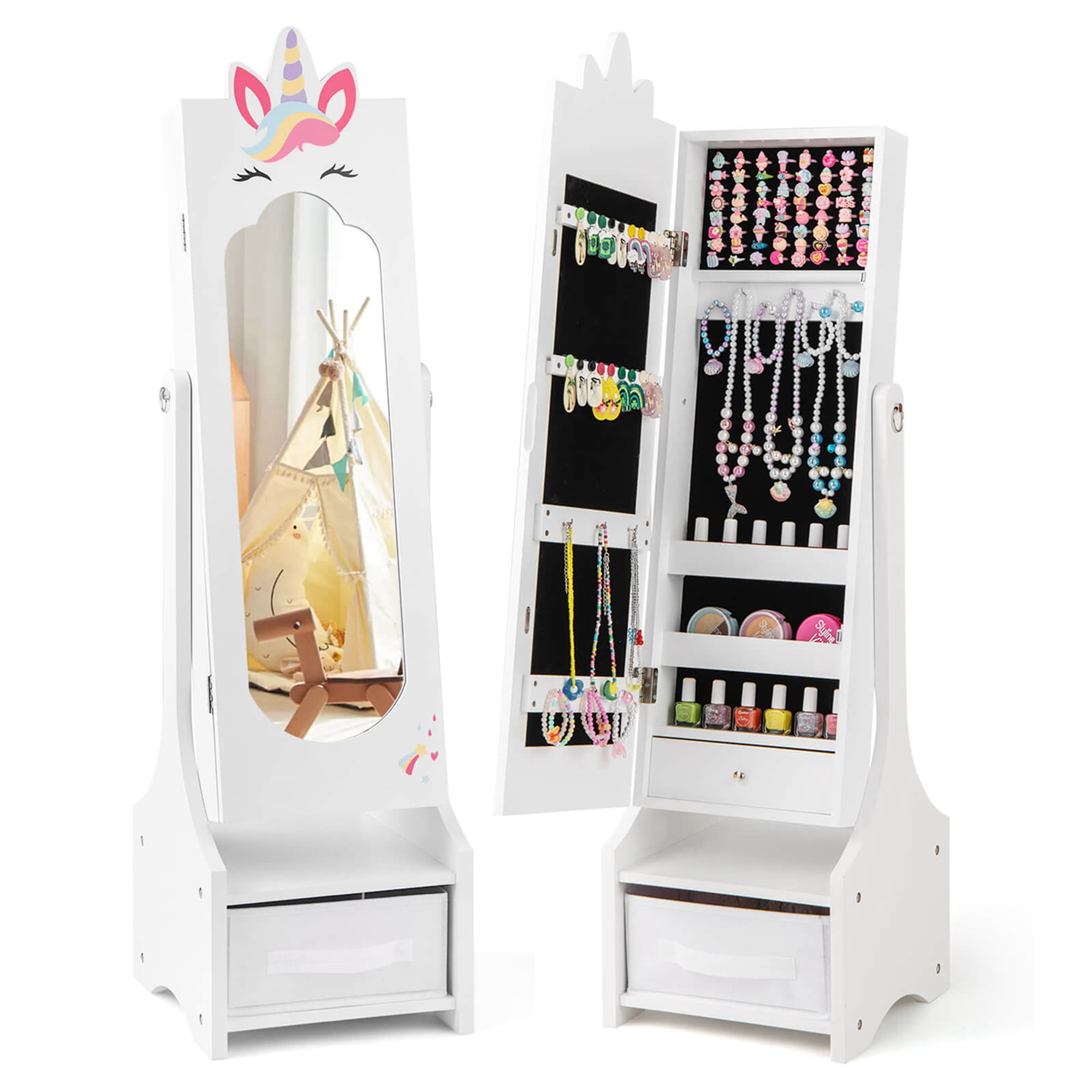 Click here for Costway Kids Jewelry Cabinet With Full-Length Mirr... prices